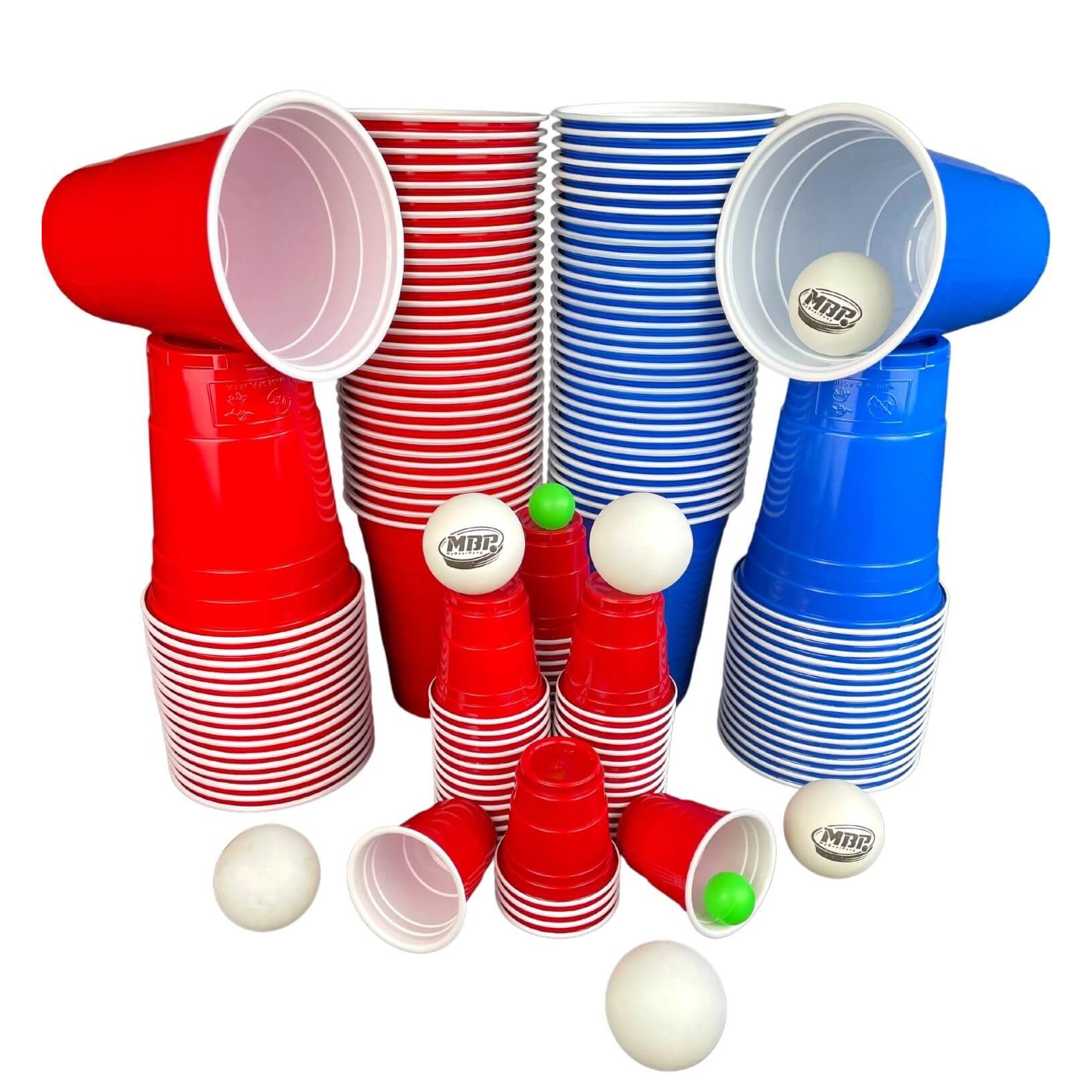 Komplettset (25 Red Cups, 25 Blue Cups, 10 Shot Cups, 6 gr. Bälle, 2 k ...